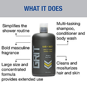 GREAT CLIPS GRIT Hair & Body, 16.9oz | 3-in-1 Shampoo, Conditioner & Body Wash for Men | Washes & Moisturizes Hair & Skin