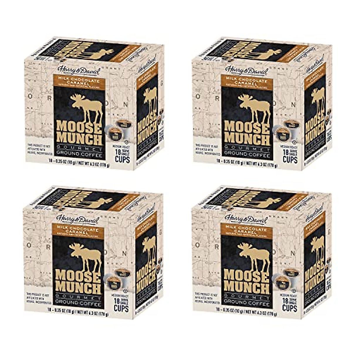 Moose Munch Single Serve Coffee by Harry & David, 4/18 ct boxes (72 Count) (Milk Chocolate Caramel)