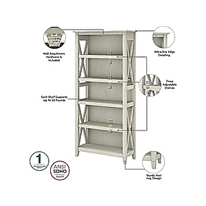 Bush Furniture Key West 5 Shelf Bookcase Set in Linen White Oak & Key West 2 Drawer Mobile File Cabinet, Linen White Oak