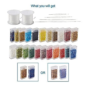 Craftdady 6400Pcs 24 Colors Glass Bugle Seed Beads 4.6-5mm Tube Spacer Loose Pony Beads with 4Pcs Big Eye Beading Needles, 2 Rolls Crystal Thread for Jewelry Making