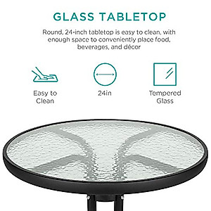 Best Choice Products 3-Piece Patio Bistro Dining Furniture Set w/Textured Glass Tabletop, 2 Folding Chairs, Steel Frame, Polyester Fabric - Beige