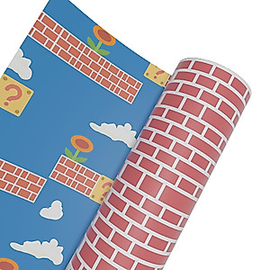 Reversible Gift Wrapping Paper-Rolled 5 Sheets-Game-Includes Ribbon and Double-sided Tape-Unique Design for Anniversary Birthdays Valentine's Day Party Christmas Holiday Present(33"" X 17.5"" each sheet)