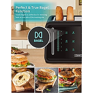 Gevi Toaster 4 Slice,Led Display Touchscreen Bagel Toaster with Dual Control Panels of Bagel/Reheat/Defrost/Cancel/Toasting One Slice/Longer Function,6 Shade Setting