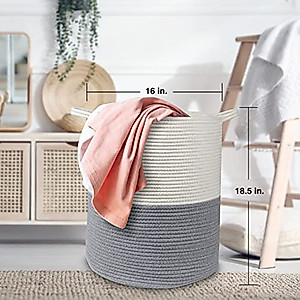 Brookstone, Large Cotton Rope Storage Basket, Soft Woven Bin with Handles, Baby Nursery/Blanket Organizer; Perfectly Sized at 18.5” X 16”, Use in Living Room/Bedroom, Suitable for Any Décor Style