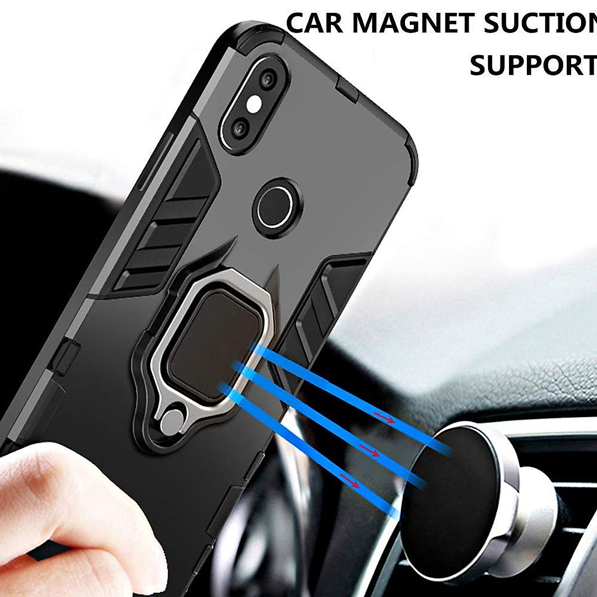 DuoLide for Huawei P Smart Z / Y9 Prime 2019 Case, 2 in 1 Hybrid Heavy Duty Armor Shockproof Defender Kickstand Dual Layer Bumper Hard Back Case Cover Tempered Glass Screen Protector，Black
