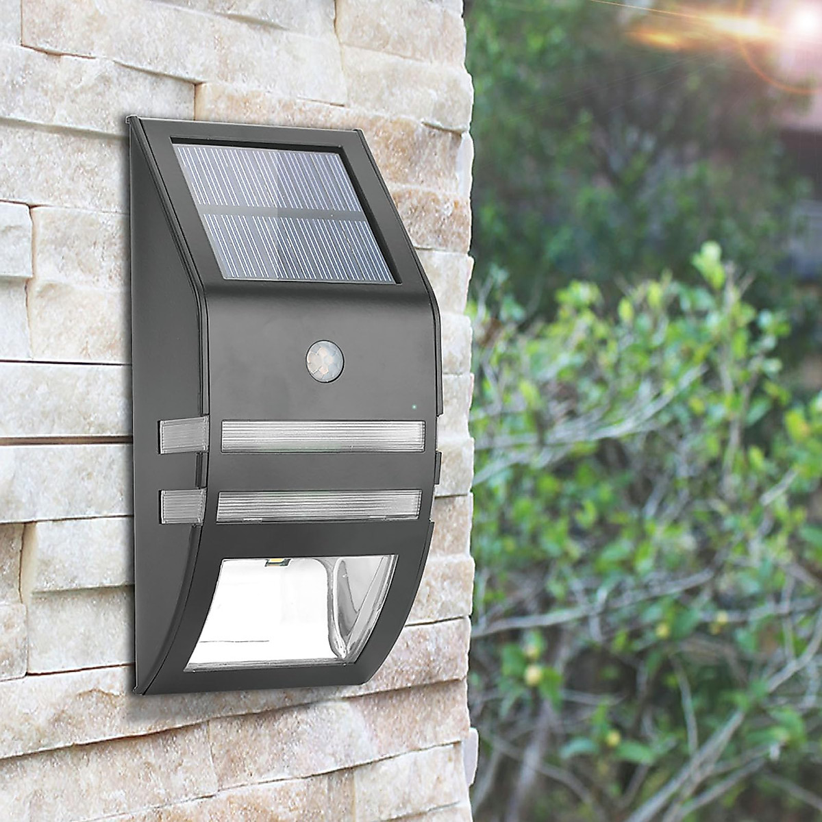 Zerodis Solar Wall Light, Polycrystalline Silicon Solar Panel Illumination Equitment Stainless Steel Casing Solar Power Motion Sensor Lamp for Use in Garages Corridors Patio (3)