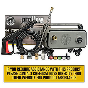 Chemical Guys EQP408 ProFlow Performance Electric Pressure Washer PM2000, 14.5-Amp Motor 2030 Max PSI, 1.77 GPM, Includes 5 Full Range QC Tips, Cleans Cars, Patios, Driveways, Homes and More , Gray