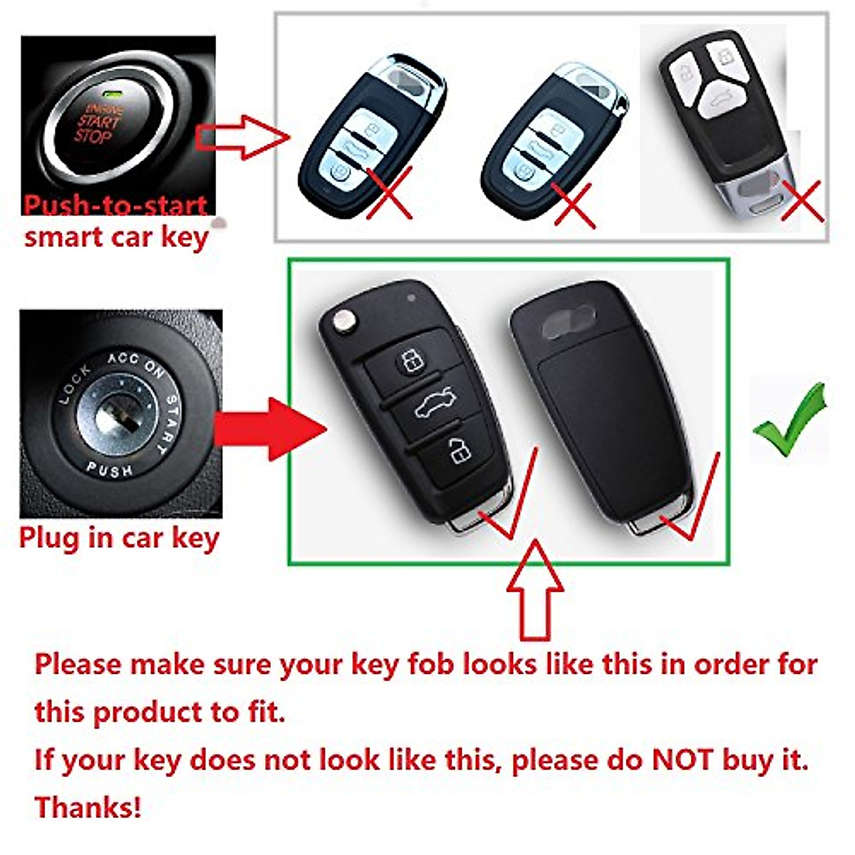 M.JVisun Soft Silicone Rubber Carbon Fiber Texture Case for Audi Flip Car Remote Key Fob Cover for Audi A1 A3 A4 A6 A8 Quattro Q2 Q3 Q7 R8 RS3 RS6 S3 S6 TT TTS Remote Key - Black - Weave Keychain