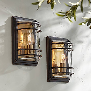 John Timberland Habitat Modern Outdoor Wall Light Fixtures Set of 2 Bronze 11" Clear Glass Shade for Exterior Barn Deck House Porch Yard Patio Outside Garage Front Door Garden Home Roof Lawn