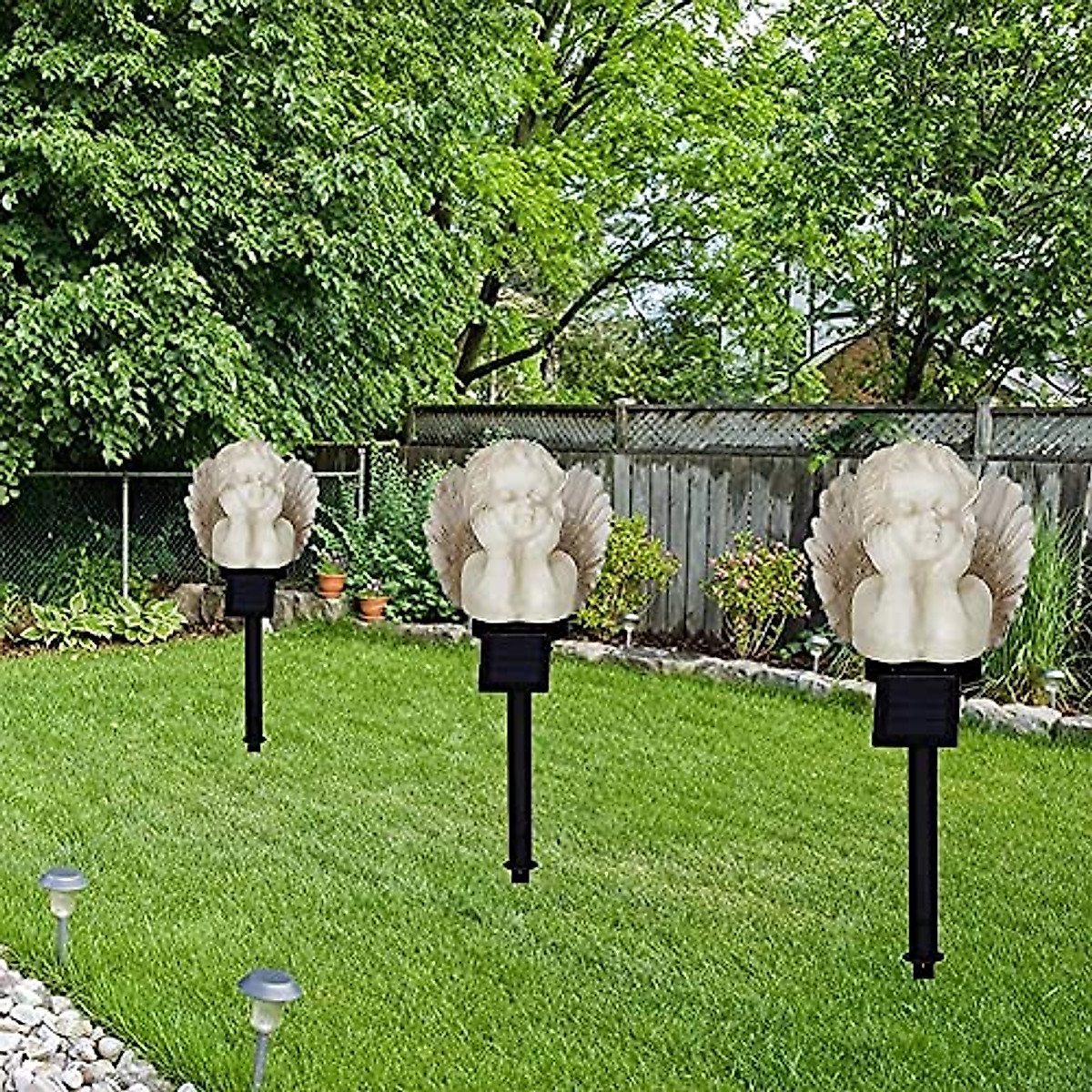 Ghlevo Resin Craft Solar Angel Cupid Christmas Outdoor Decoration Lighting Floor Lamp Chandelier Sun Angel Novelty Landscape Light Path Porch Home Garden Light