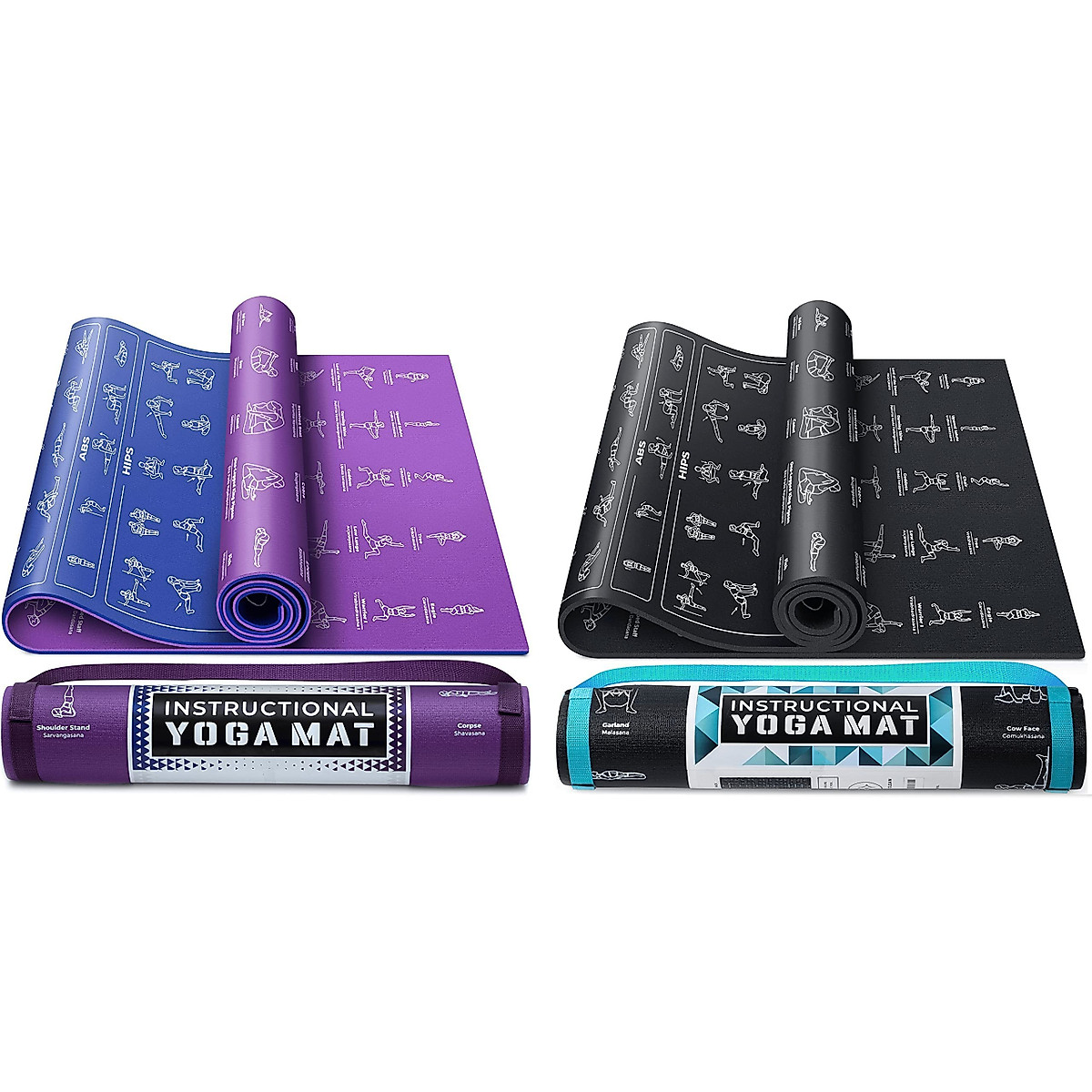 2x Instructional Yoga Mats with Carrying Strap