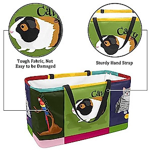 KQNZT Reusable Grocery Bags, Large Foldable Reusable Shopping Tote Bags Bulk for Groceries, Waterproof Kitchen Cloth Produce Bags with Long Handles, Animal Dog Cat Rabbit Parrot Change Dragon