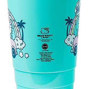 Silver Buffalo Hello Kitty Rainbow Car Plastic Tumbler with Lid and Straw, 32 Ounces