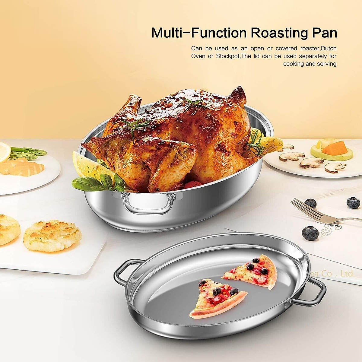 Roasting Pan with Rack and Lid 12 Quart 18/10 Stainless Steel 17 Inch Roaster