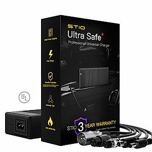 stio Universal Power Adapter Charger for Gotrax/Hiboy, 42V/36V 2A GX16 GX12 3Pins DC5.5-2.5/2.1 XLR 3Prong Connector Power Supply for 36V Lithium Battery UL Certified Charger
