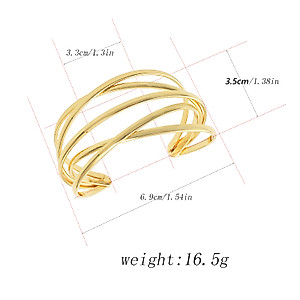 FUTIMELY Boho Chunky Cuff Bracelet for Women,Gold/Silver/Rose gold Multi-layer Cross Wire Bangle Bracelets Open Adjustable Wide Cuff Bracelet Fashion Statement Jewelry