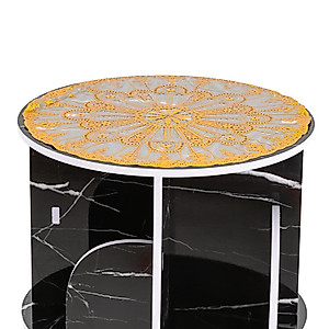 LyeXD 4 Tier Rotating Display Bookshelf,Black Marble Revolving Storage Rack, PVC Floor Standing Corner Book Shelf Spinning Small Bookcase for Entryway Bedroom Living Room