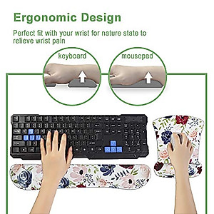 Dooke Keyboard Wrist Rest Pad and Mouse Wrist Rest Support, Comfort Wrist Rest Pad with Non-Slip Rubber Base & Memory Foam Support for Working Gaming Fatigue Pain Relief Art Flowers