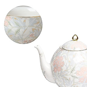 Taimei Teatime Porcelain Tea Set, European Teapot Set with 1 Teapot with Infuser (37 oz), 4 Tea Cups and Saucers, Tea Set for Woman with Lily Floral Pattern, Tea Gift Set For Tea Lover and Woman