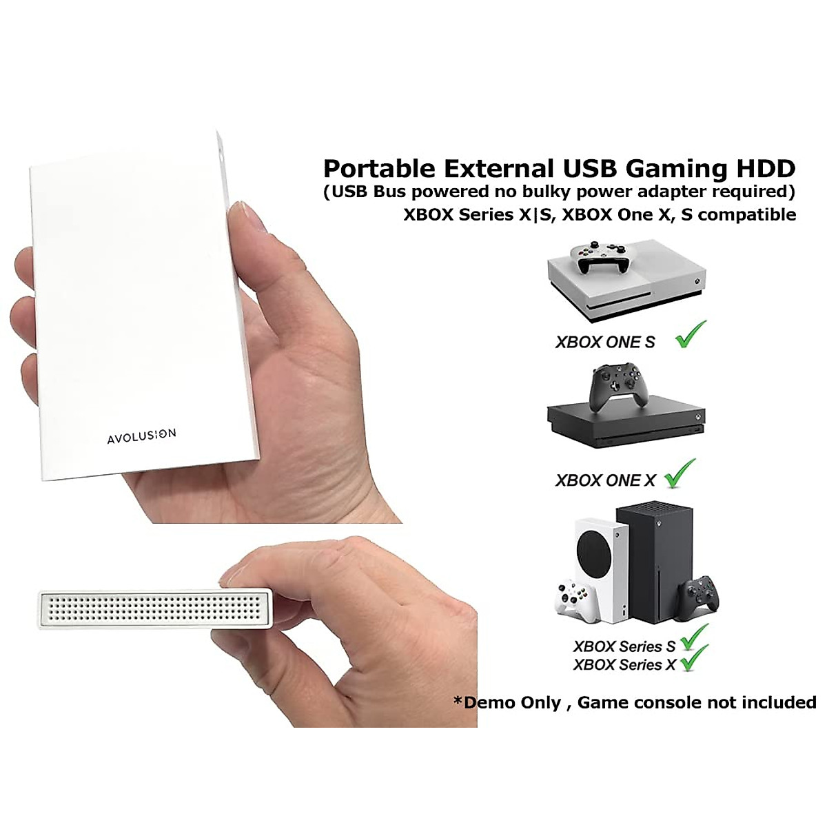 Avolusion HD250U3-WH 500GB USB 3.0 Portable External Gaming Hard Drive (for Xbox One X, S, Gen1, Pre-Formatted) - 2 Year Warranty