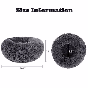 otoez Kitten Puppy Anti-Anxiety Plush Pet Calming Donut Bed With Non-Slip Waterproof Bottom, Washable Small Round Dog Cat Bed (19.7", Dark Grey)