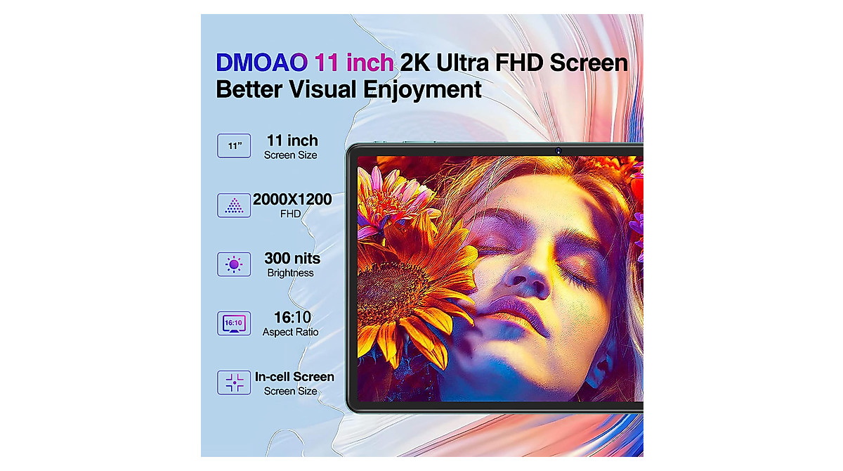 DMOAO 11-Inch Android 13 Tablet - 16GB RAM, 1TB Expandable