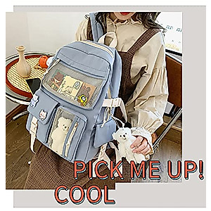 Kawaii Backpack with Kawaii Pin and Accessories Cute Kawaii Backpack for School Bag Kawaii Girl Backpack Cute (Blue)