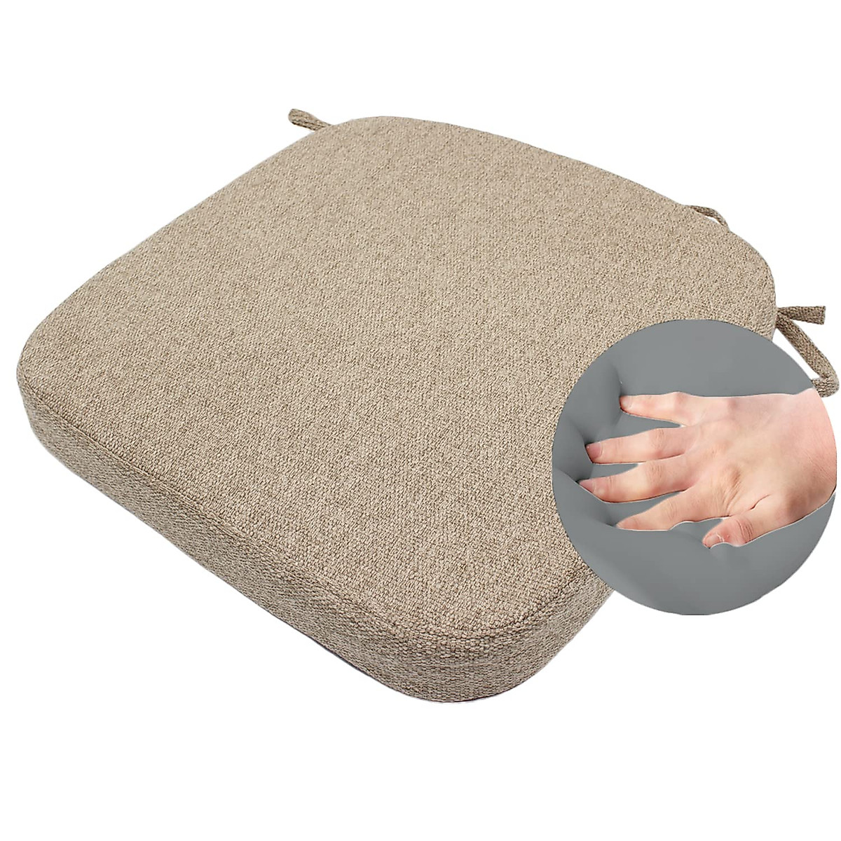 ZYHOONE Chair Cushion with Ties for Dining Chairs - Thick and Comfortable Non Slip Kitchen Seat Pad for Dining Room with Machine Washable Cover [15 X 15 X 2 Inches] - Natural Linen