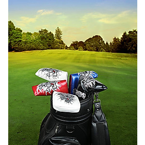 HAIYUE Golf Head Cover Putter Sports Skull Blade Club Headcovers Magnetic Closure Mirror Synthetic Pu Leather Embroidered Blade Fit All Brands Gift Accessories for Men Women White