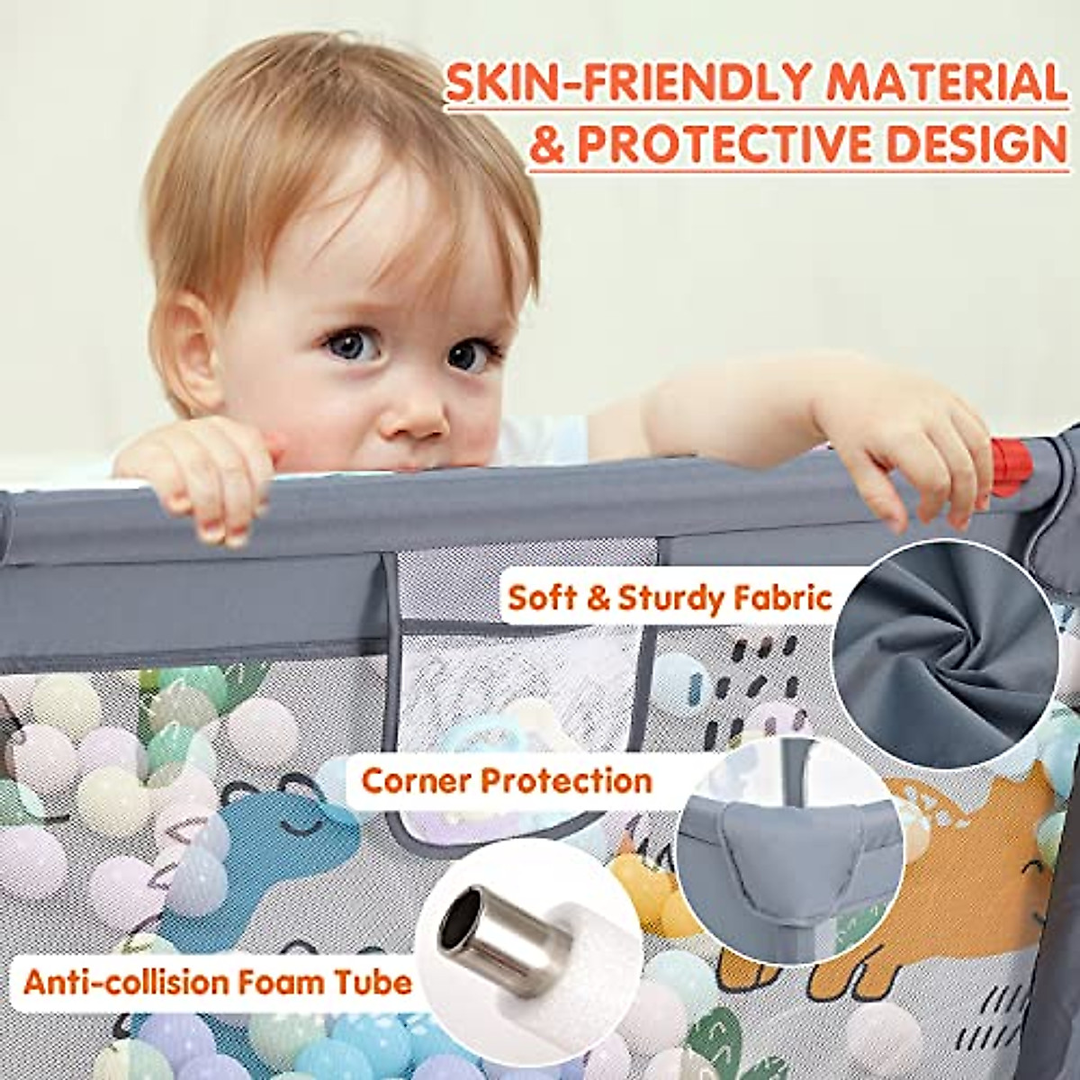 TuKIIE Baby Playpen for Toddlers, 71"x 59" Extra Large Dinosaur Play Pen Yards with Breathable Mesh for Babies, Indoor & Outdoor Kids Safety Play Activity Center with Gates