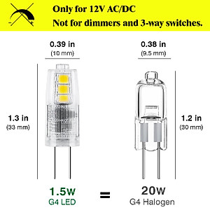 Maelsrlg G4 LED Bulb 12V AC/DC, 1.5W(20W Equivalent), JC Bi-Pin Landscape Light Bulbs, Non-Dimmable, Daylight White 6000K, 10-Pack