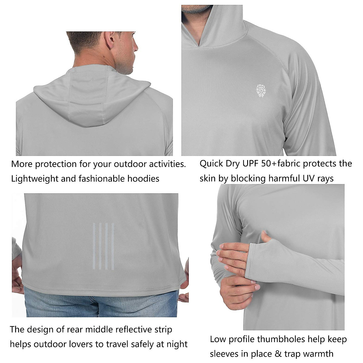 Men's UPF 50+ UV Sun Protection Outdoor Long Sleeve Fishing T-Shirt with Hoodies Grey