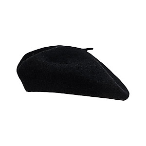 Gllutt Beret Hat Artist French Style Warm Thick 90% Wool Solid Color for Women (Black)