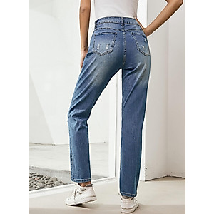 EVALESS Ripped Jeans for Women Plus Size Boyfriend Distressed Patchwork Print Democracy Mom Jeans 2025 Fashion Wide Leg Losse Baggy American Eagle Denim Pants with Hole Blue XX-Large