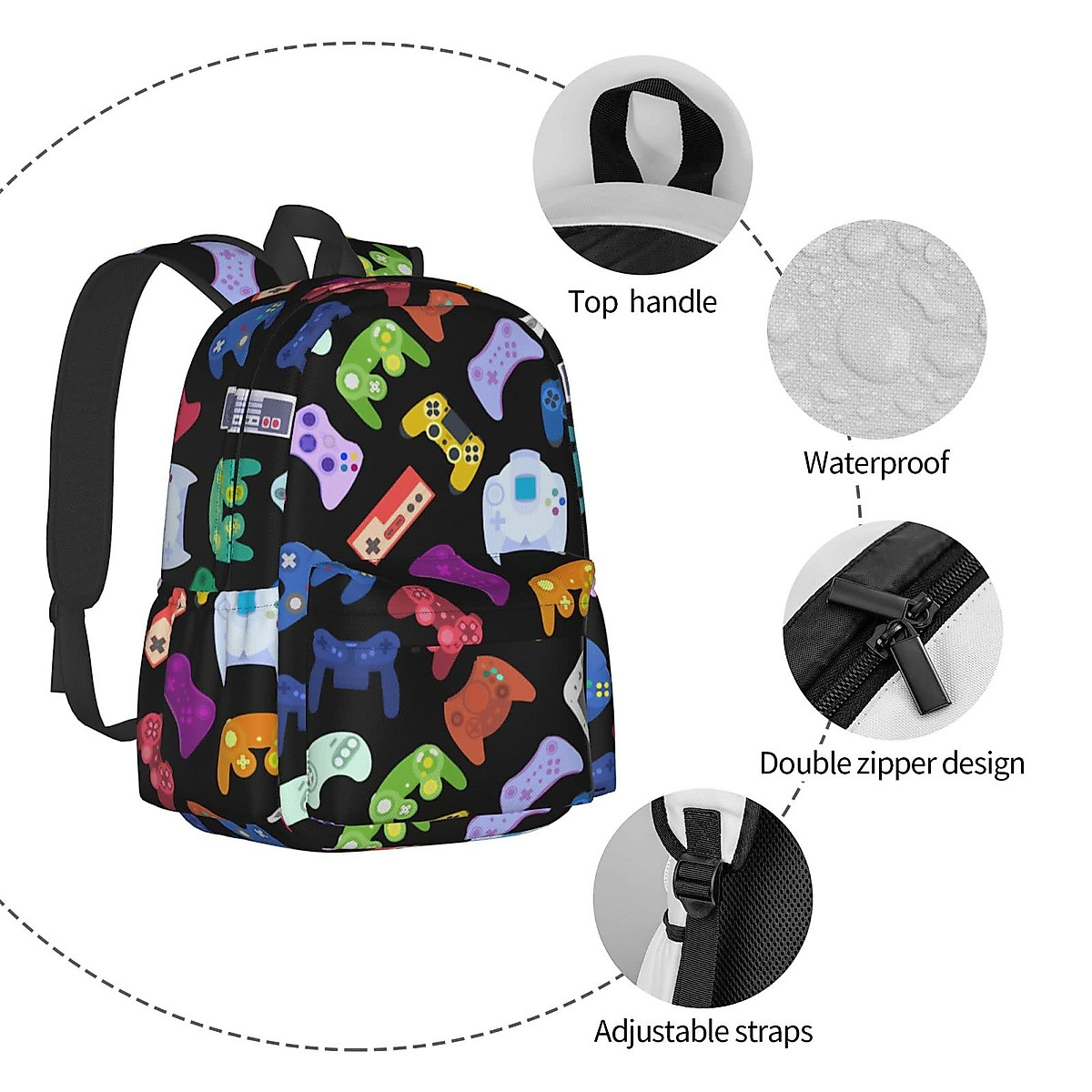 famliihw Video Game Controller Backpack Bookbag Laptop Backpacks Multipurpose Daypack for Boys Girls School Men Women Travel Hiking