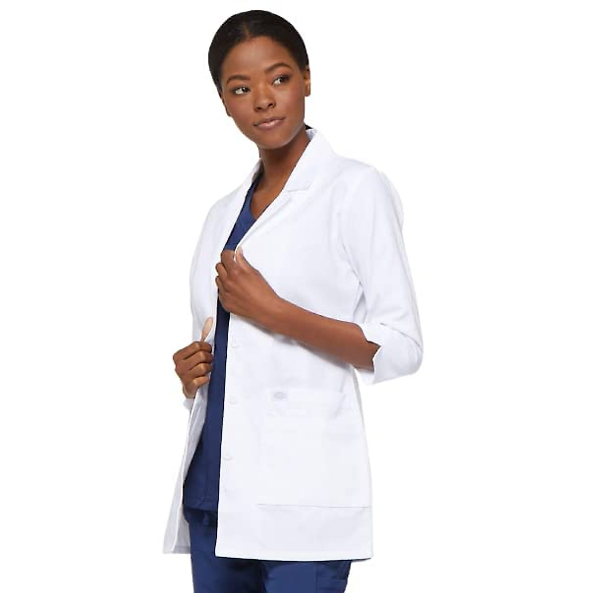 Dickies Scrubs Women's Junior Fit 3/4 Sleeve Lab Coat, White, Medium