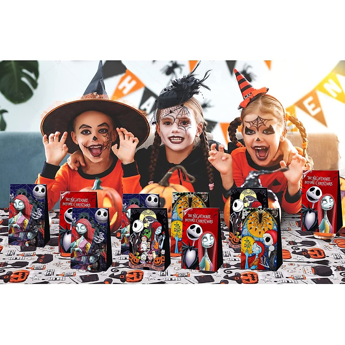 12pcs Party Favor Bags The Nightmare Before Christmas Decor Gift Bags Treat Bags for Birthday Party Decorations, 4.7x2.7x8.3 inch