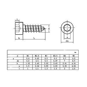 50pcs M2.5 8mm Alloy Steel Allen Hex Socket Head Cap Self-Tapping Screws