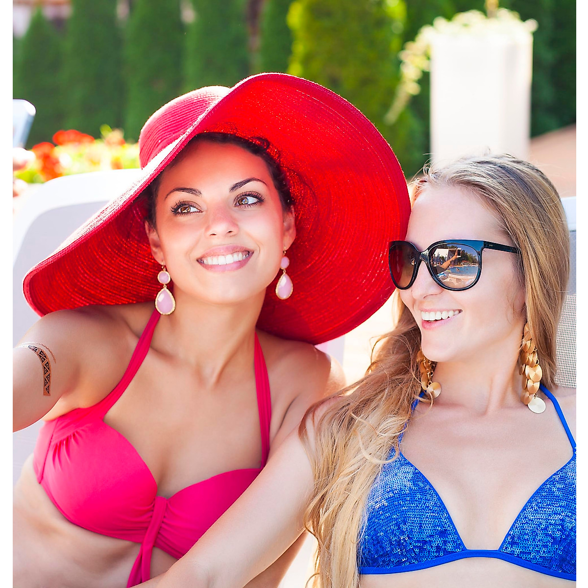 ASSQI Beach summer wide sun foldable hat for women Red