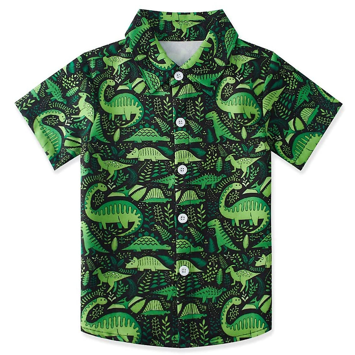 uideazone 5 Years Dinosaur Green Boys 3D Printed Holiday Button Down Shirt Novelty Tropical Themed Hawaiian Tops Clothes for Boys 5-6T