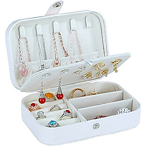 Travel Jewelry Organizer Box PU Leather Small Travel Case Portable Storage Holder Box for Earrings Necklaces Rings Bracelets (White)