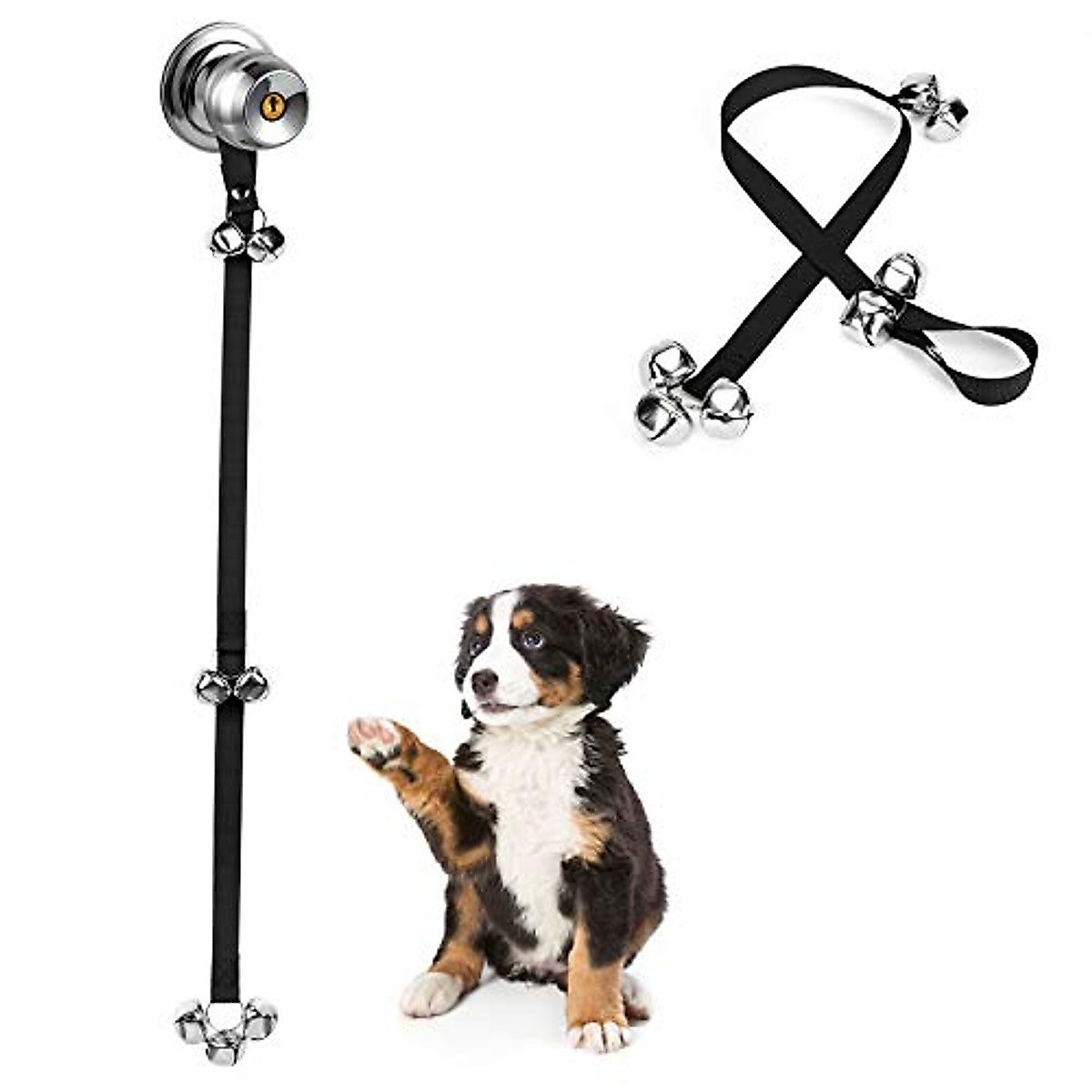 JEXCULL Dog Doorbell for Training, Adjustable Puppy Doorbells Premium Doggy Train Tools Pet Supplies with 7 Loud Doorbells & 3 Snaps for Small, Medium, Large Dogs Go Outside, Black