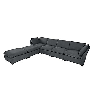 Eafurn Down Filled Convertible Modular Sectional Sofa with Movable Ottomans, 6 Seater Oversized Free Combination Reversible Sleeper Corner Couch Bed Sofabed w/Thicked Cushions for Living Room Office