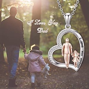 PROESS S925 Sterling Silver Daughter Heart Pendant Necklace from Dad Mom I Love You Forever Jewelry (Father Daughter Necklace)