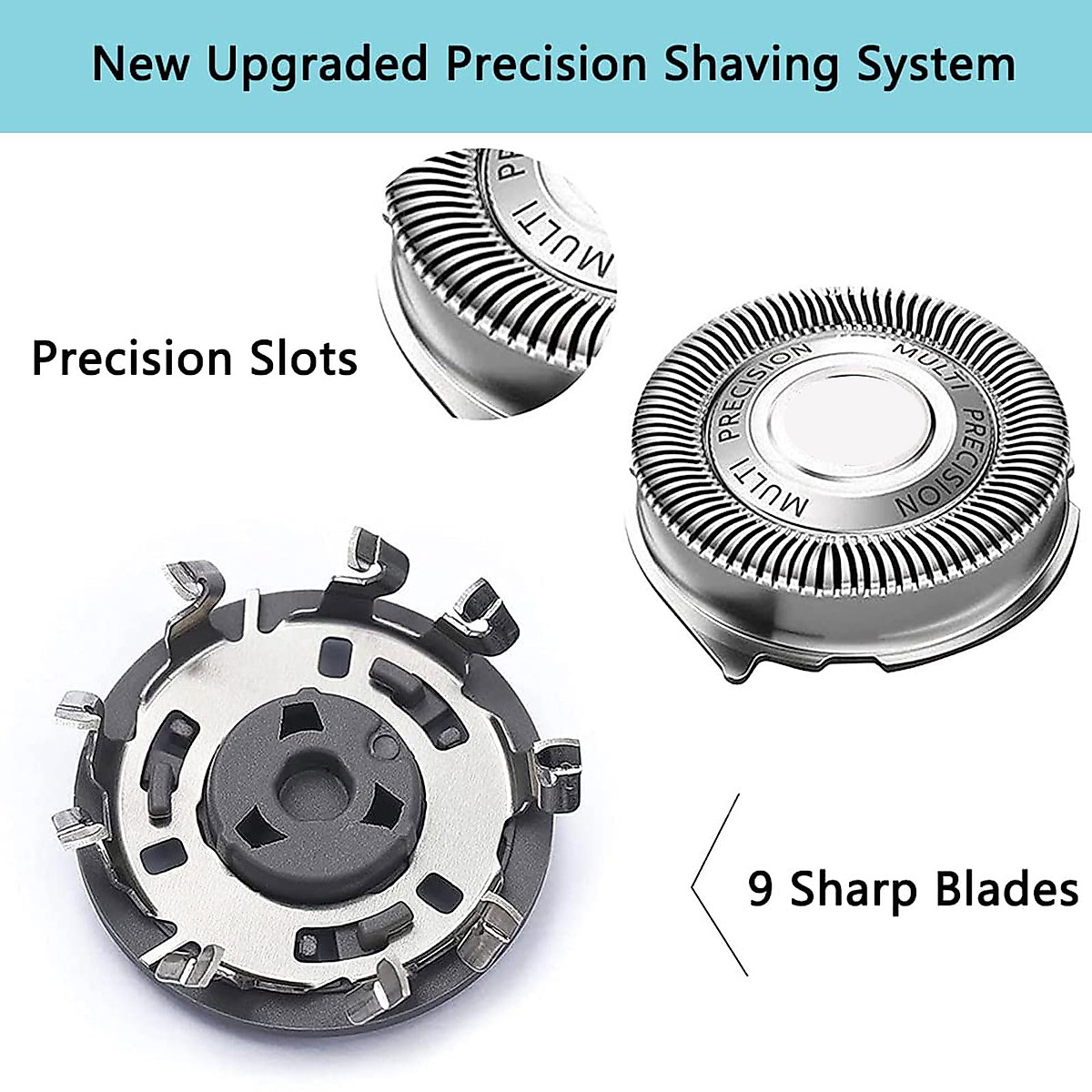 Gleway SH50/52 Replacement Heads Compatible with Philips Series 5000 Electric Shavers, SH50 MultiPrecision Blades Upgrade Heads Compatible with Norelco Series 5000 Razors, 3 Pack with Brush