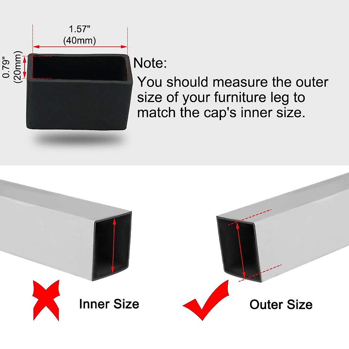 uxcell Rubber Furniture Table Chair Leg Rectangle Shape Foot Covers 40 x 20mm 40pcs Black