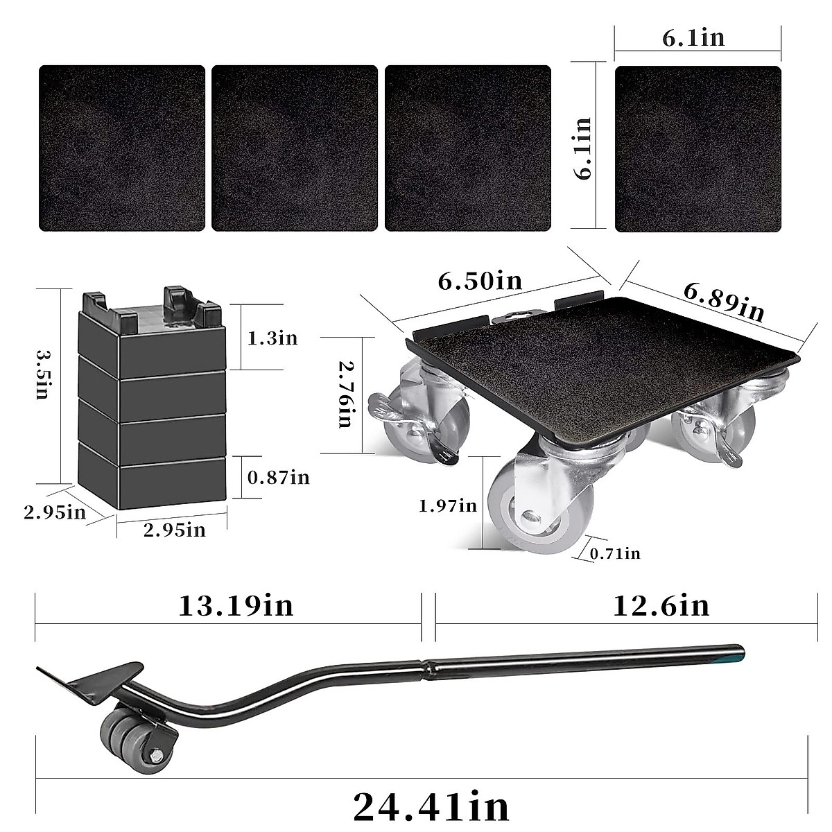 ZFULVO Furniture Dolly 5 Wheels Heavy Duty,Large Size Carbon Steel Panel Furniture Movers,Furniture Lifter with 5 360° Rotatable Rubber Universal Wheels,Maximum Load 1700KG/3747LBS