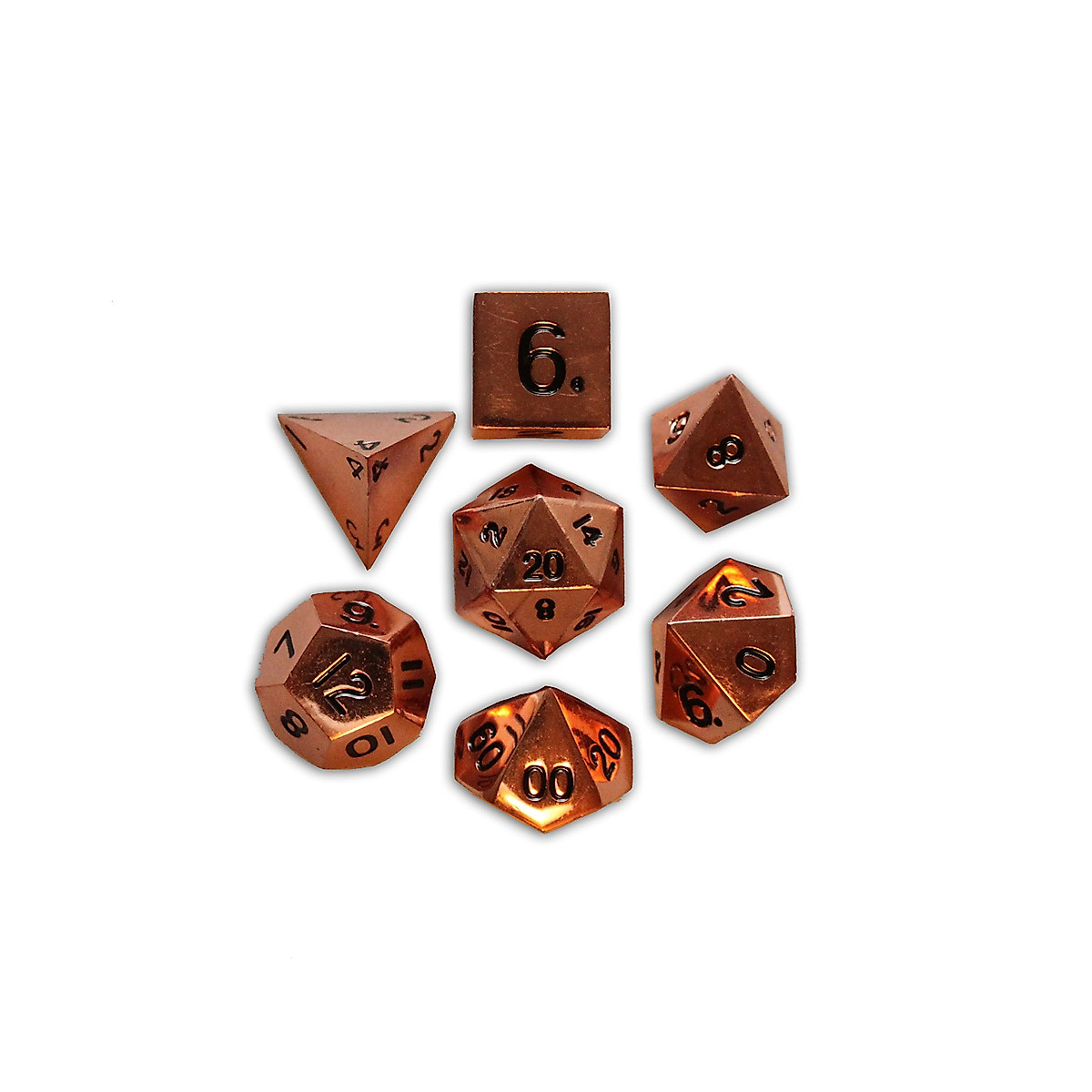 Set of 7 Copper Still Full Metal Polyhedral Dice by Norse Foundry | RPG Math Games DnD Pathfinder