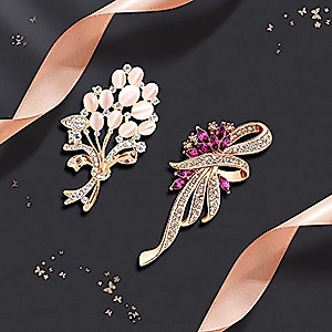 Unaone Brooches for women, Set of 2 Rhinestone brooch pins, Elegant Gold Crystal Floral Wedding Bouquet Brooch