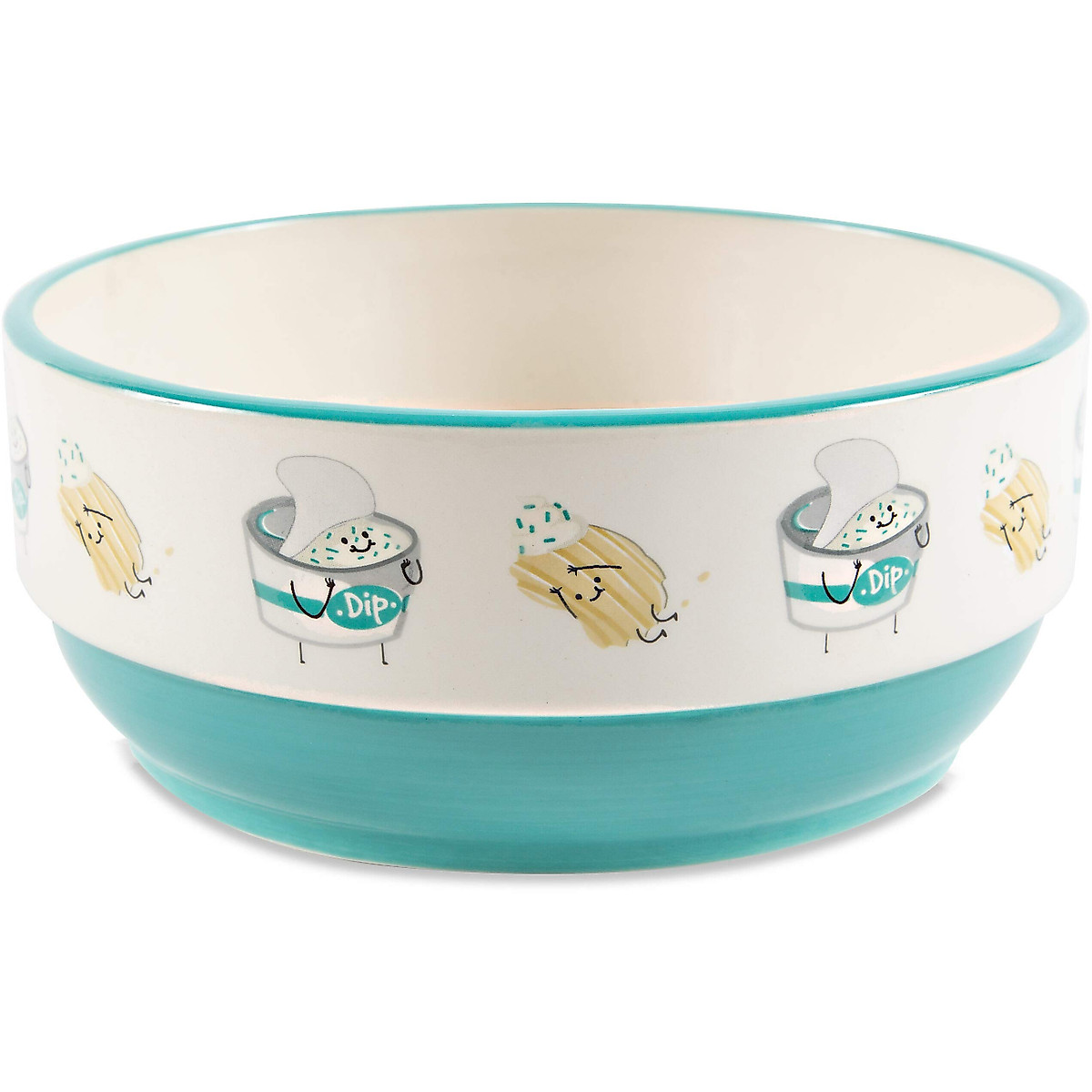 Pavilion Gift Company Pavilion-Chips & Dip-Patterned 6.25 Inch Teal Ceramic Snack Bowl, Blue
